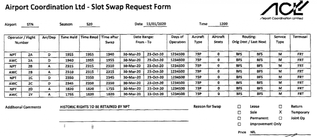 NPT-AWC Slot Swap | Airport Coordination Limited